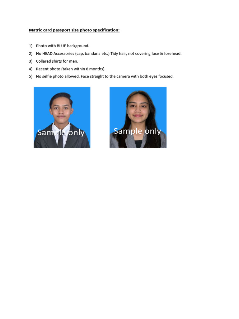 Matric card passport size photo specification | PDF