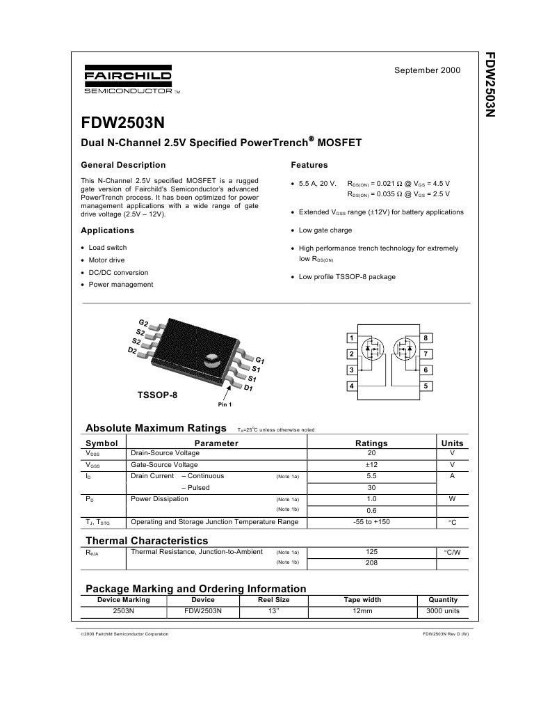 Fdw2503N: Dual N-Channel 2.5V Specified Powertrench Mosfet | PDF | Field Effect Transistor | Mosfet