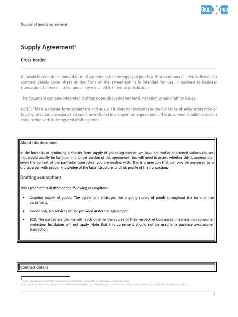 Cross-Border Supply of Goods Agreement | PDF | Indemnity | Intellectual ...