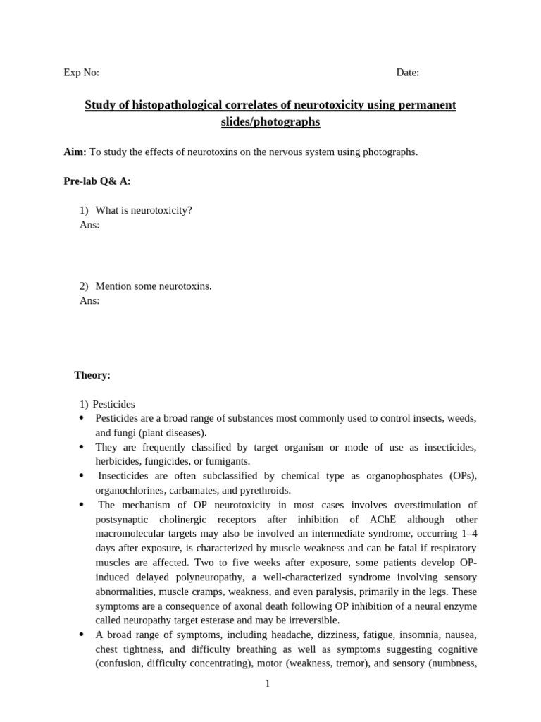 Study of Histopathological Correlates of Neurotoxicity Using Permanent ...