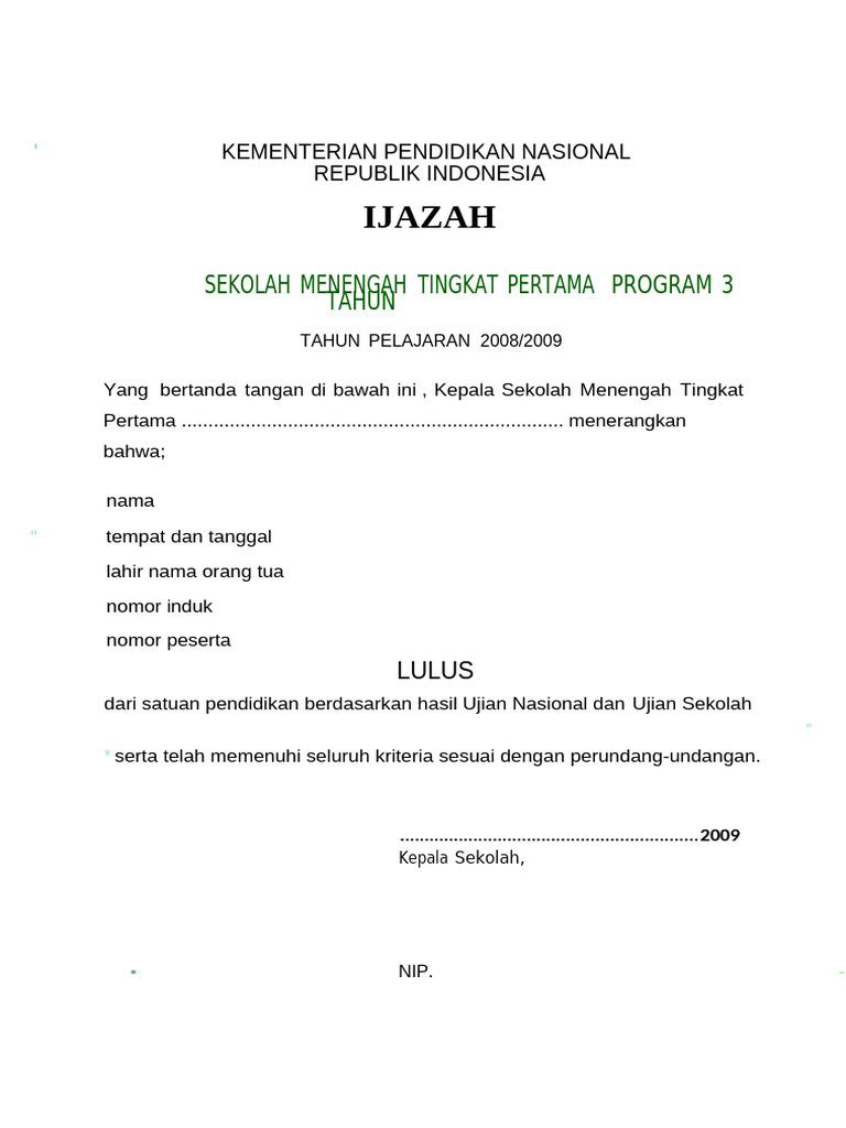 Rev Ijazah SMP Kosong | PDF