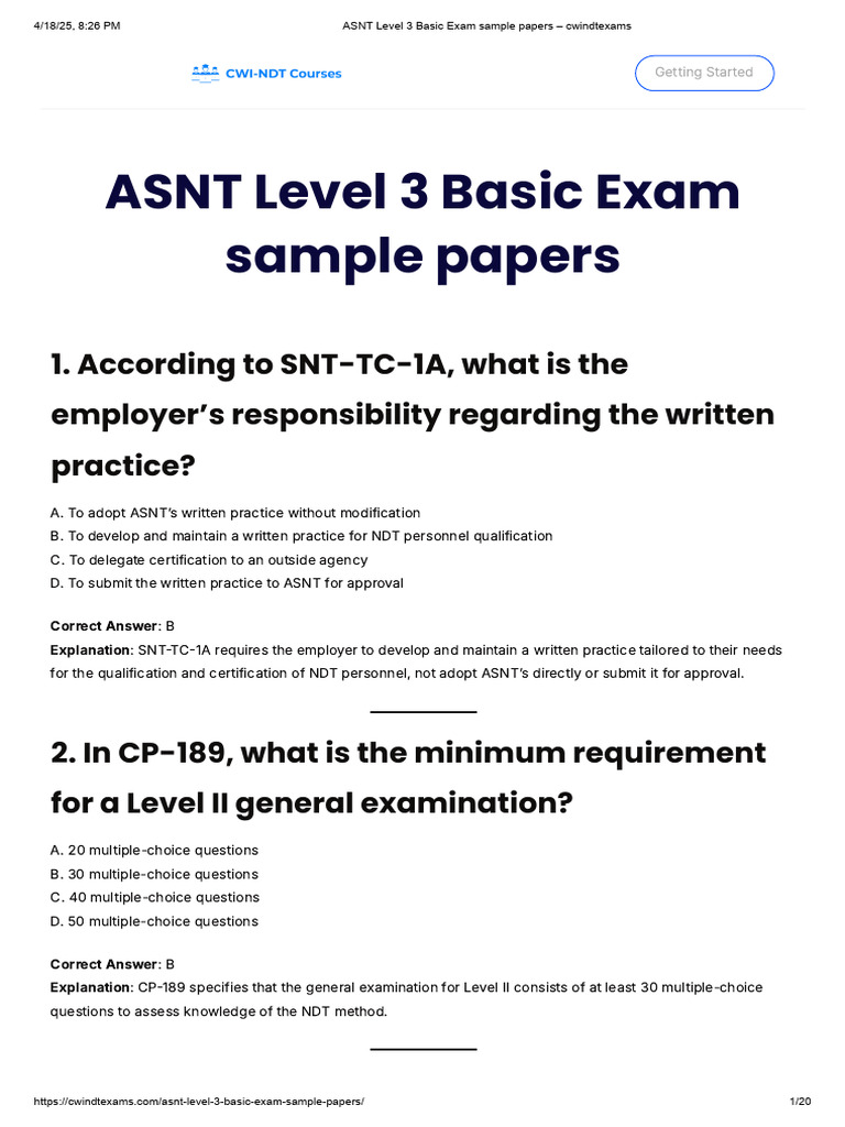 ASNT Level 3 Basic Exam Sample Papers - Cwindtexams | PDF ...