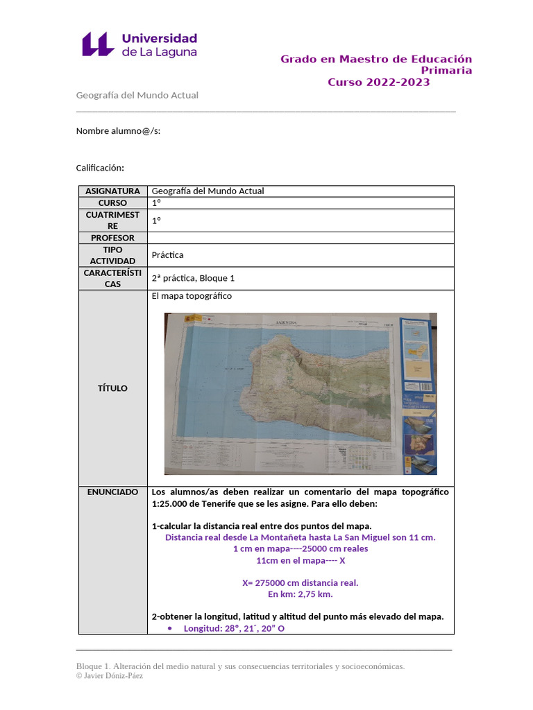 PRACTICA 2. TEMA 1 Mapa topografico. Grupal. ultima versión | PDF | Ciencias de la Tierra