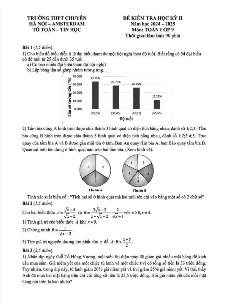 De Hoc Ky 2 Toan 9 Nam 2024 2025 Truong THPT Chuyen Ha Noi Amsterdam | PDF