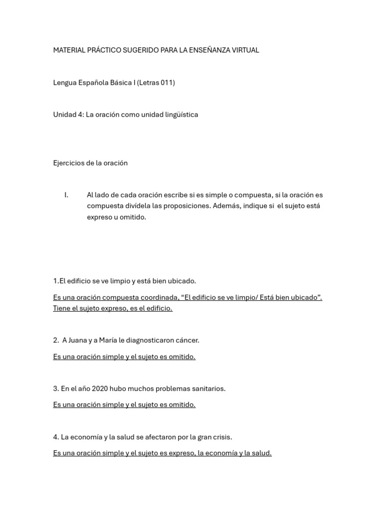 Práctica de Las Oraciones-1 | PDF | Oración (Lingüística) | Asunto ...