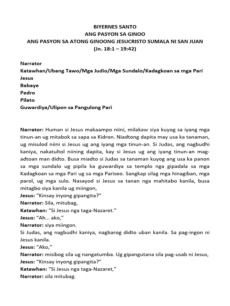 Ang Pasyon Sa Atong Ginoong Jesucristo Sumala Ni San Juan | PDF