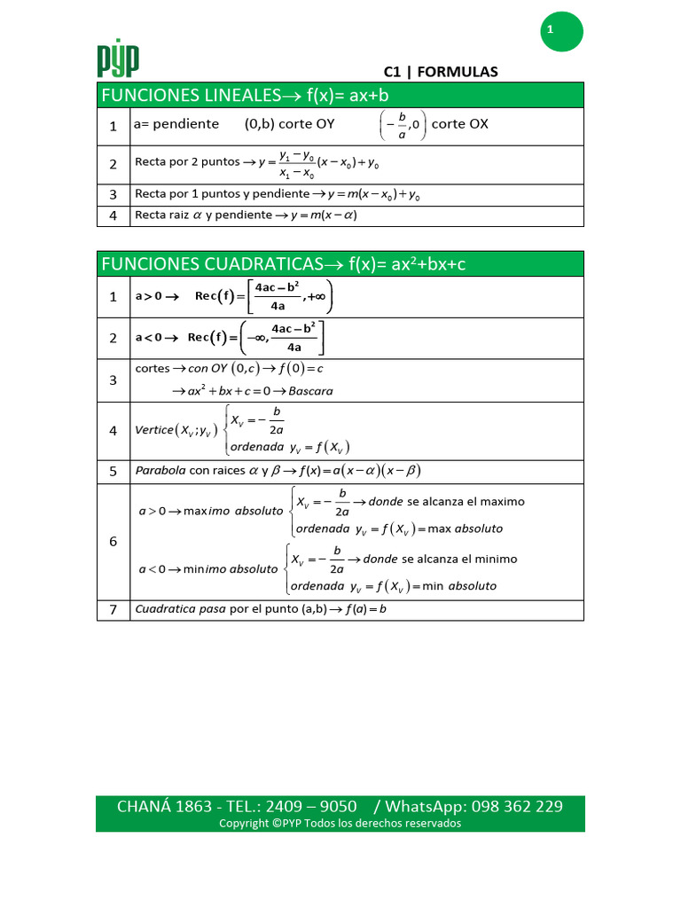 C-FORMULAS-lineales, Cuadraticas, TG, Extremos, Economia | PDF ...