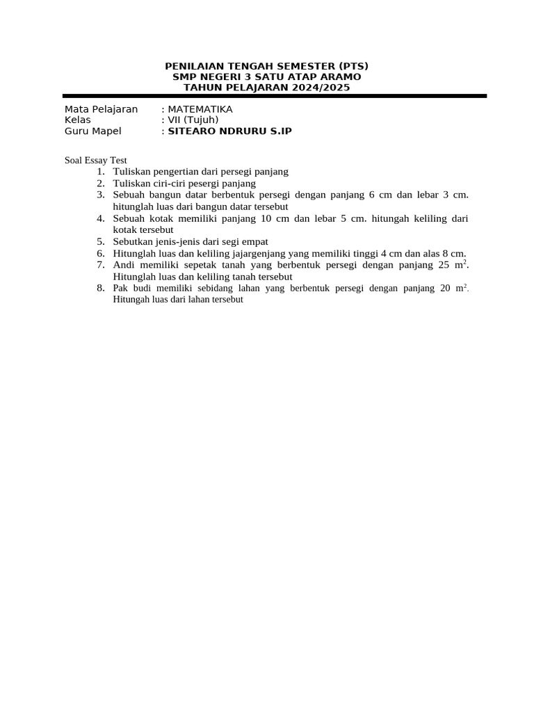 SOAL MATEMATIKA KELAS VII (Tujuh) | PDF