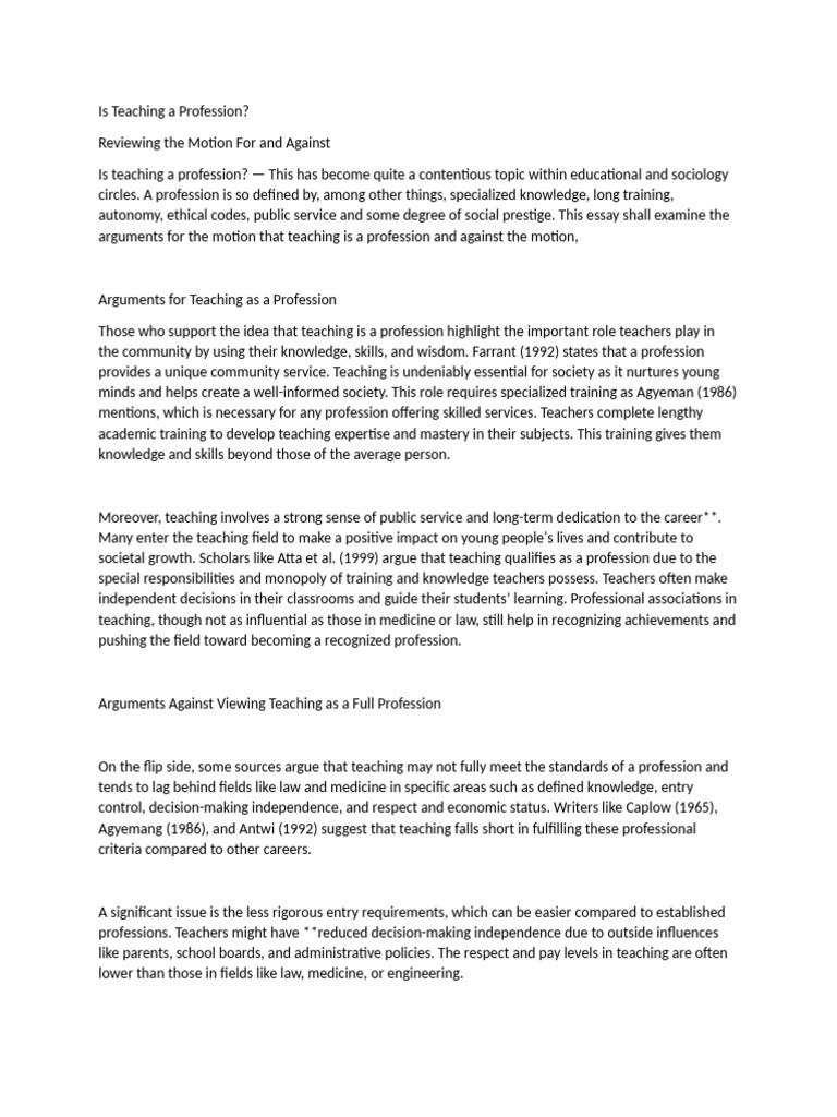 Is Teaching a True Profession? Debate Insights | PDF | Profession ...