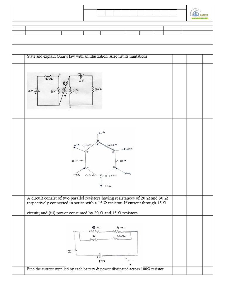 IAT-I Question Paper With Solution of 18ELE13 Basic Electrical Engineering January-2021-Lokasree ...