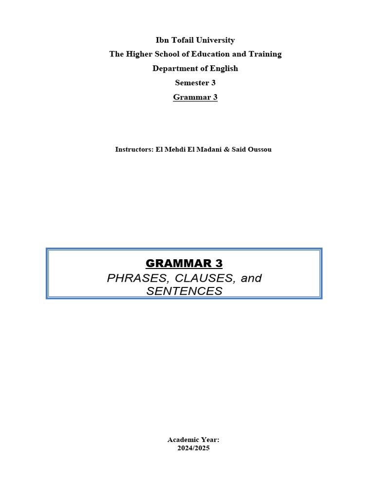 Grammar 3 Booklet | PDF | Adverb | Subject (Grammar)