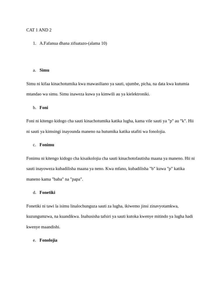 Phonetics Kiswahili Cat | PDF