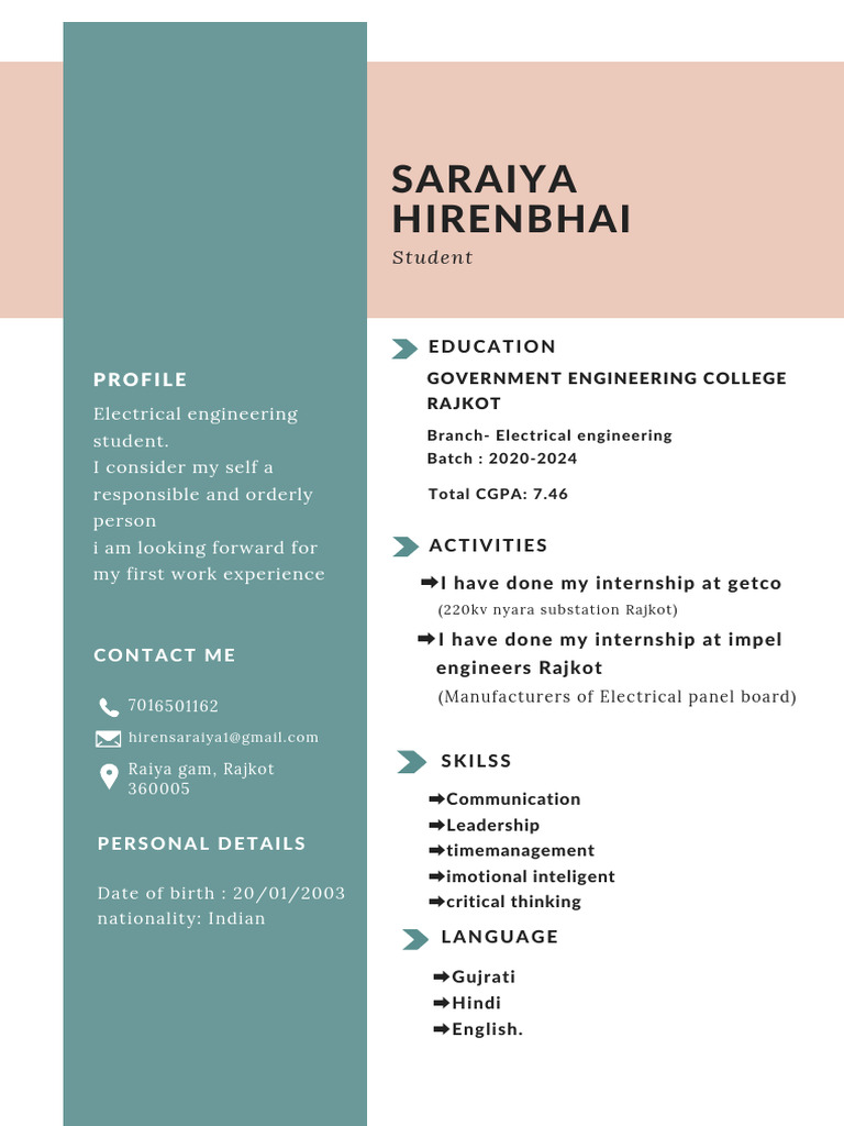 Electrical Engineering Student Profile | PDF