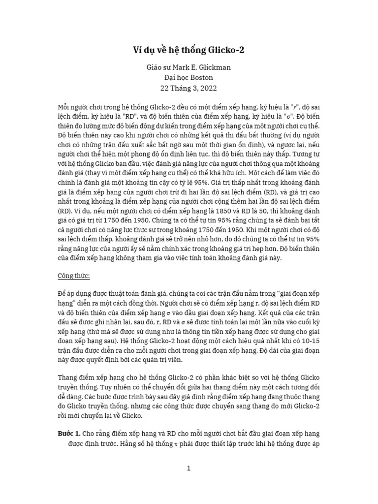 Ví dụ về hệ thống Glicko-2 | PDF
