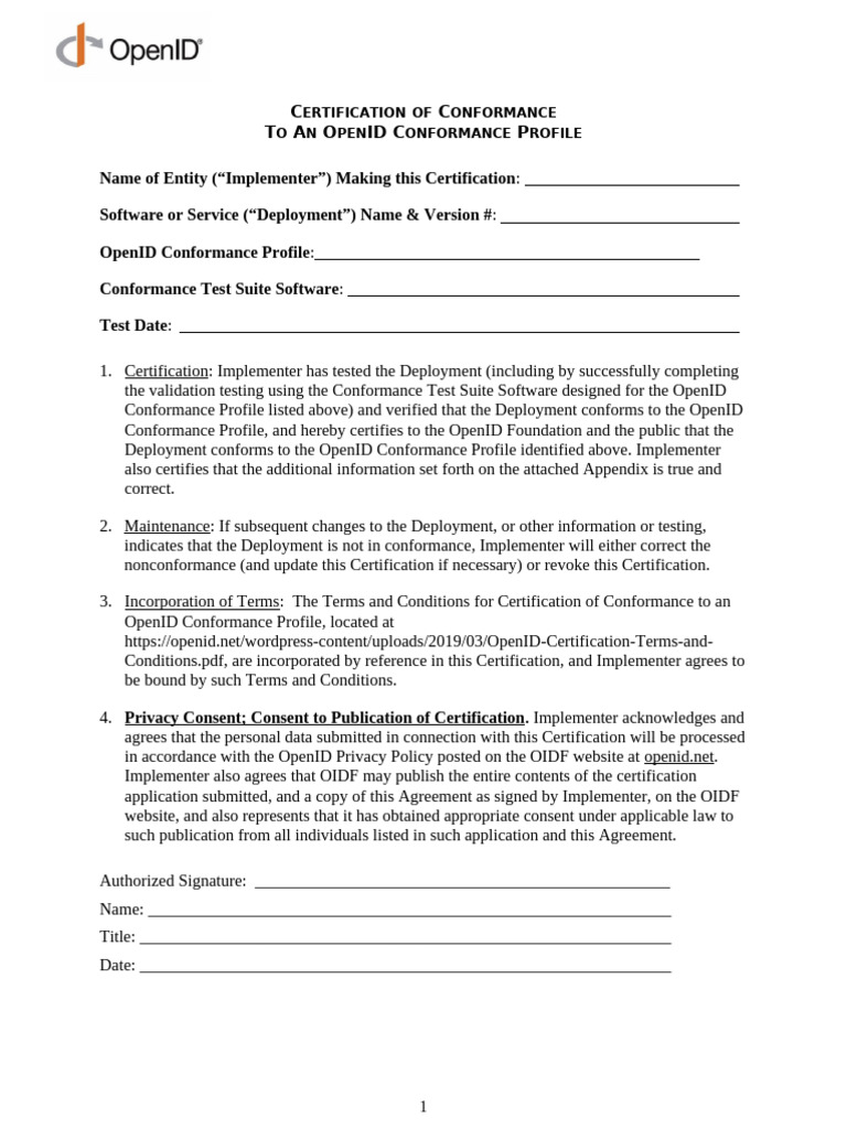 OpenID Certification of Conformance | PDF | Computer Science | Information Technology