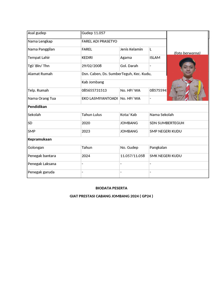 Biodata Pribadi (Farel Adi Prasetyo) | PDF