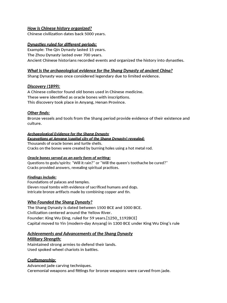 Overview of Ancient Chinese Dynasties | PDF | China | World Politics