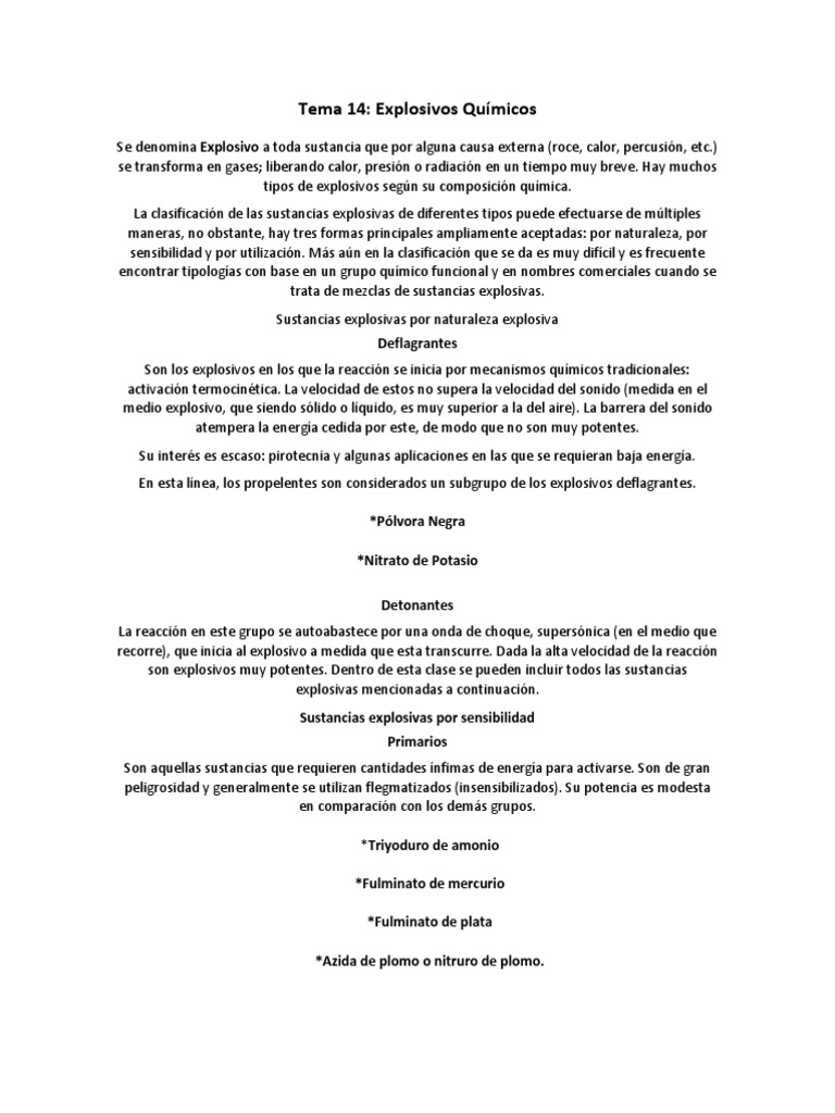 Clasificación de Explosivos Químicos | PDF | Explosión | Peligros