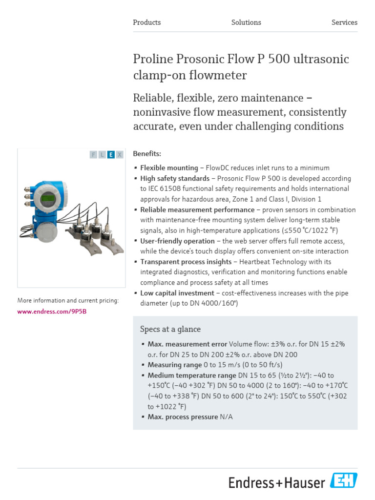 Endress-Hauser Prosonic Flow Clamp-On 9P5B EN | PDF | Flow Measurement