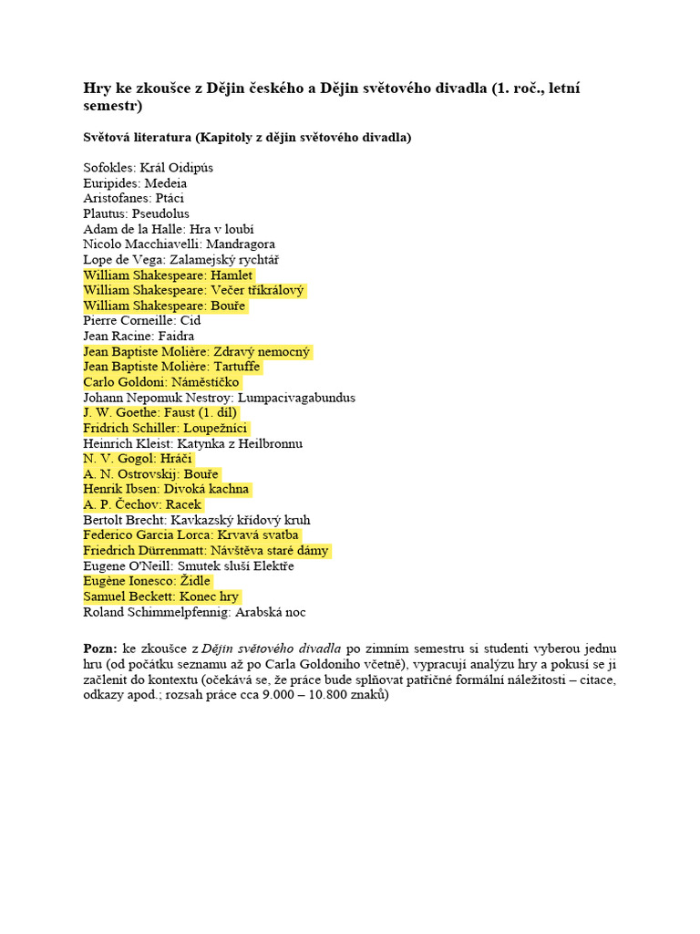 Doporucena Literatura Prvni Rocnik | PDF