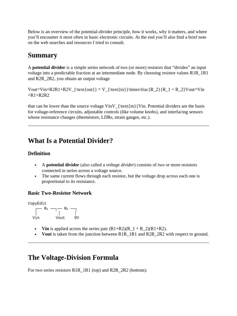 Understanding Potential Dividers in Circuits | PDF | Resistor | Analog ...