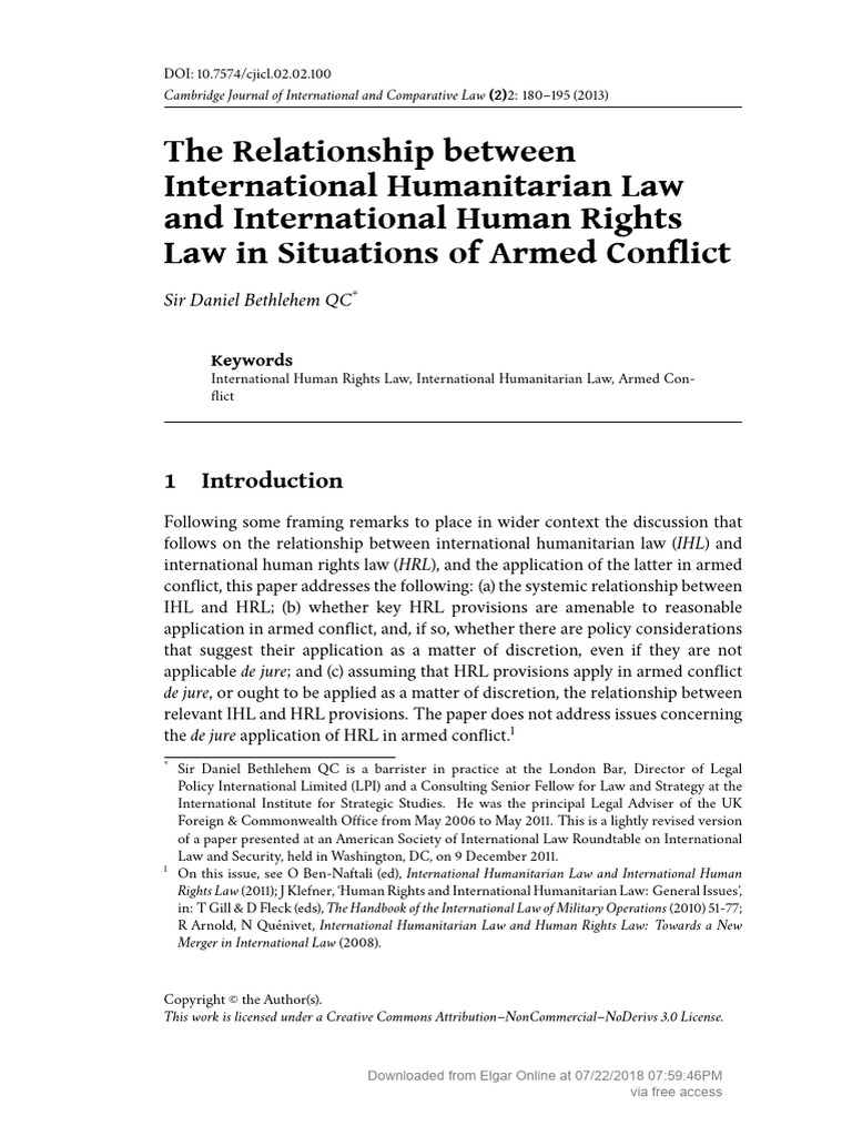 The Relationship Between International Humanitarian Law and International Human Rights Law in ...