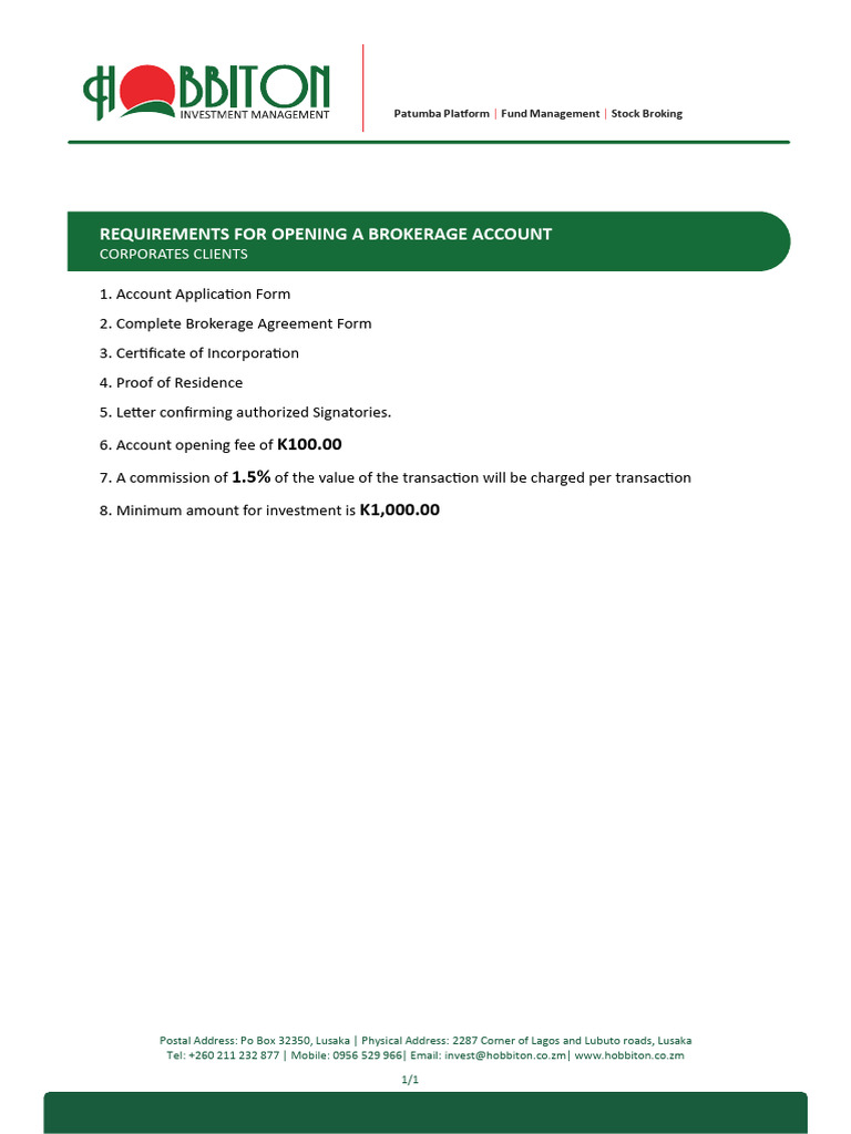 Brokerage Account Requirements for Corporates | PDF