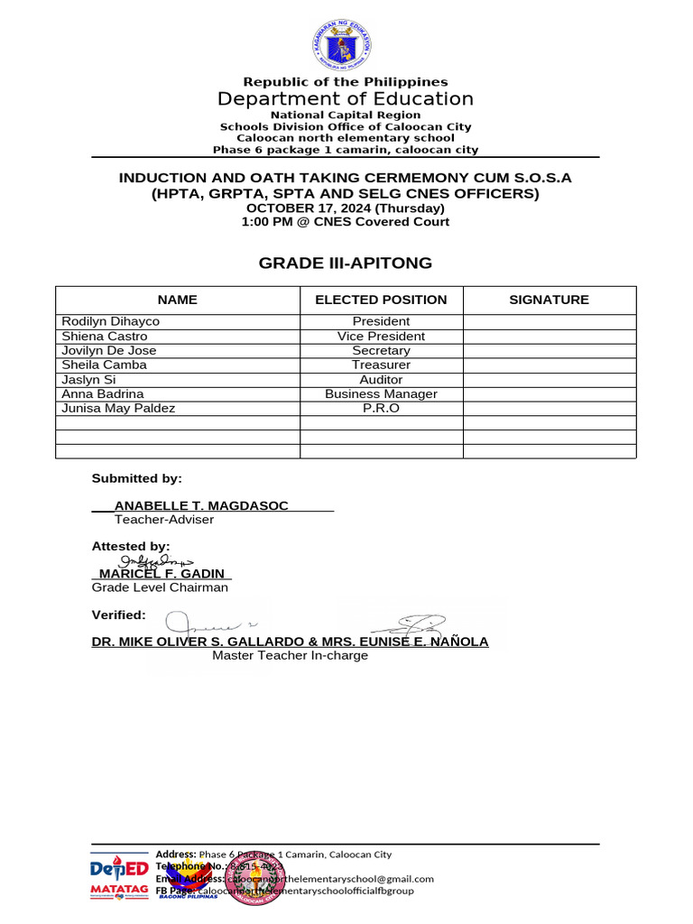 Induction Ceremony for CNES Officers | PDF