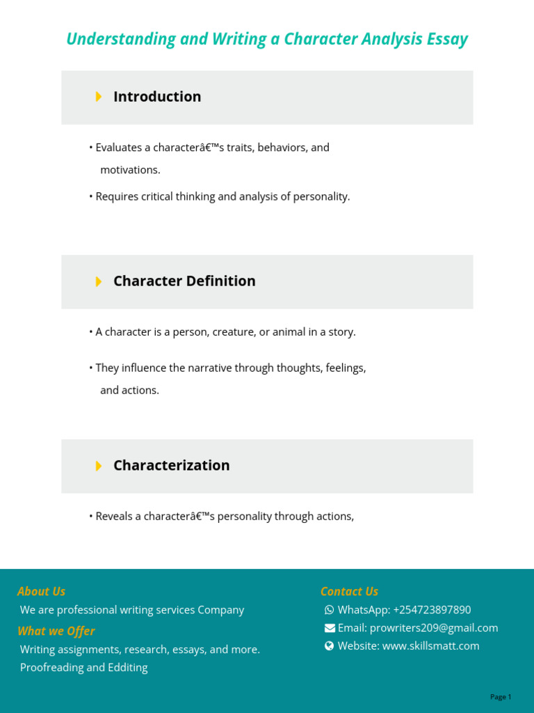 Understanding and Writing a Character Analysis Ess | PDF