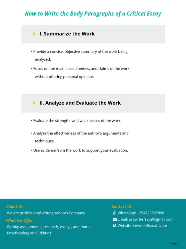 How To Write The Body Paragraphs of A Critical Ess | PDF