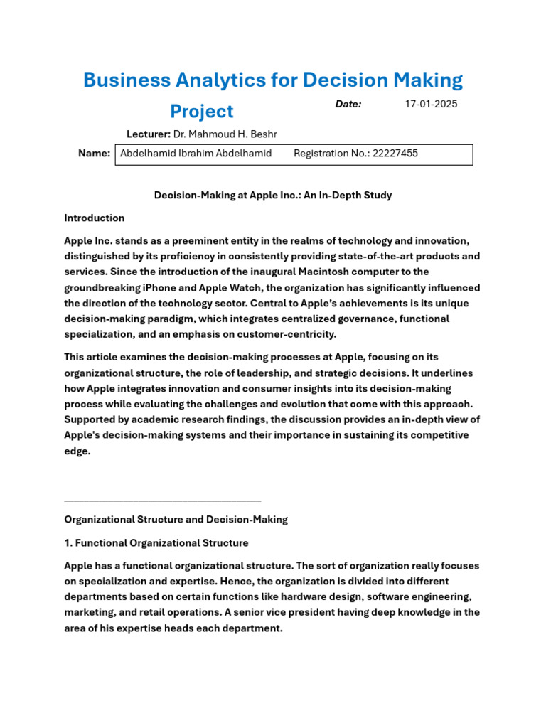 Apple Inc. Decision-Making Insights 2025 | PDF | Apple Inc. | Innovation