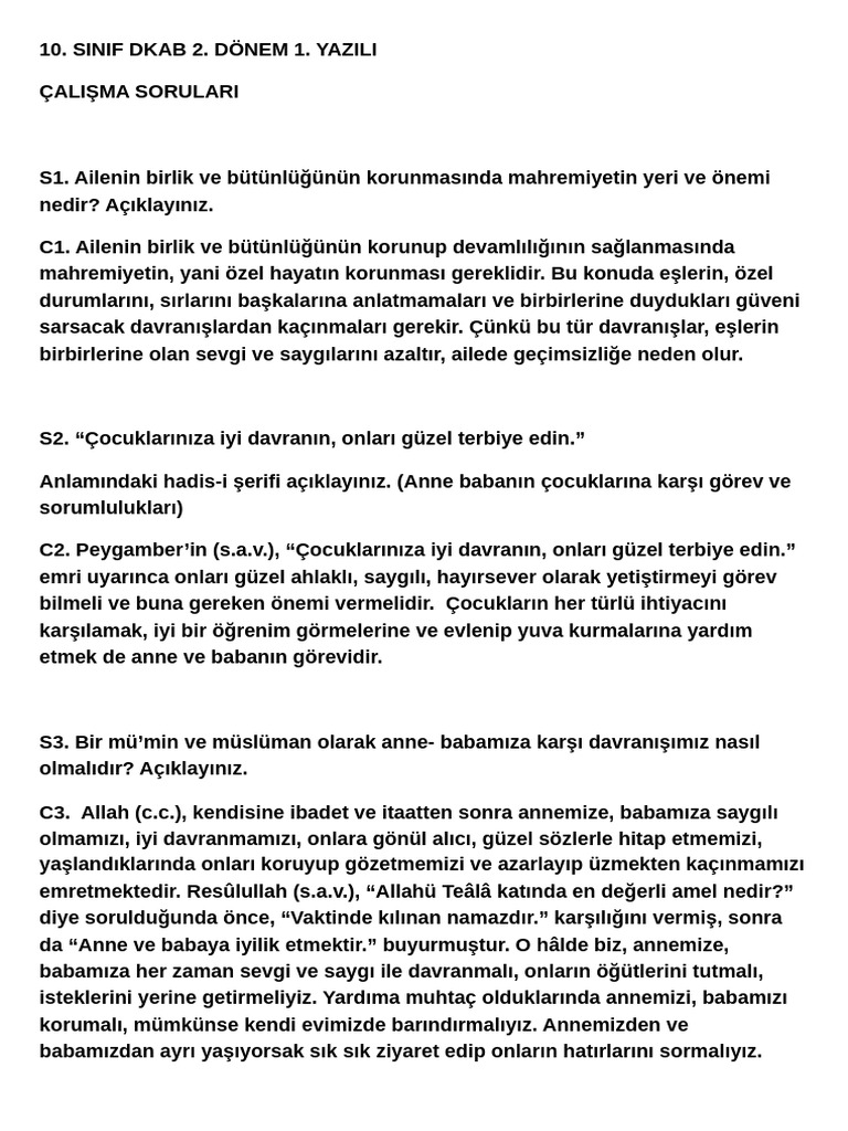 Sinif Dkab 2. Dönem 1. Yazili | PDF
