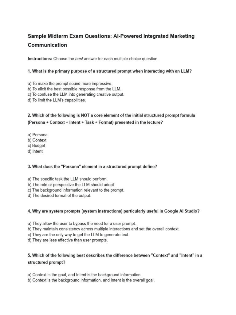 Sample Midterm Exam Questions Student Copy 2 | PDF | Brand | Marketing