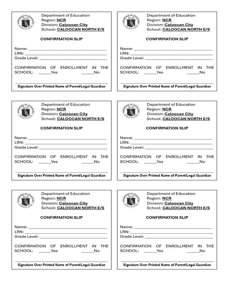 Enrollment Form and Confirmation Slip | PDF | Adulthood