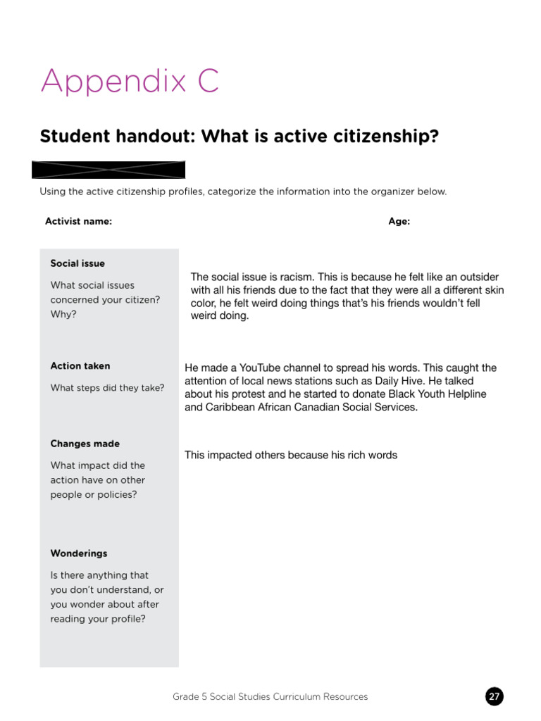 Grade 5 Active Citizenship Curriculum | PDF