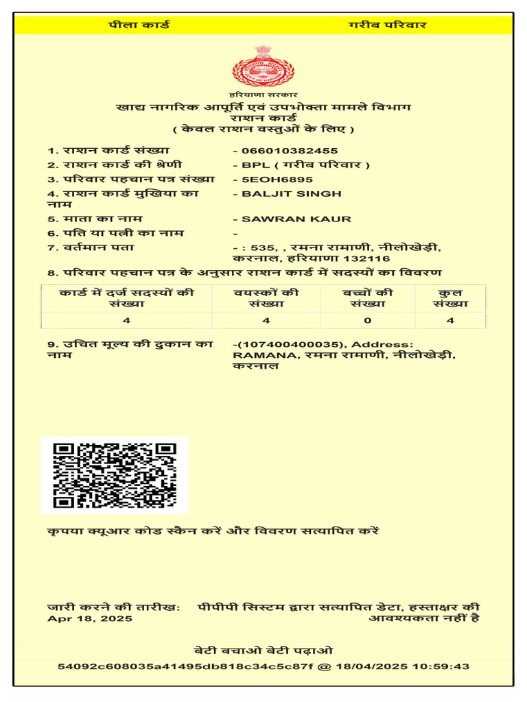 Ration Card - 066010382455 | PDF