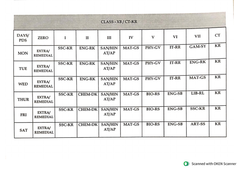 Class Time table,-XB Best Time Table | PDF
