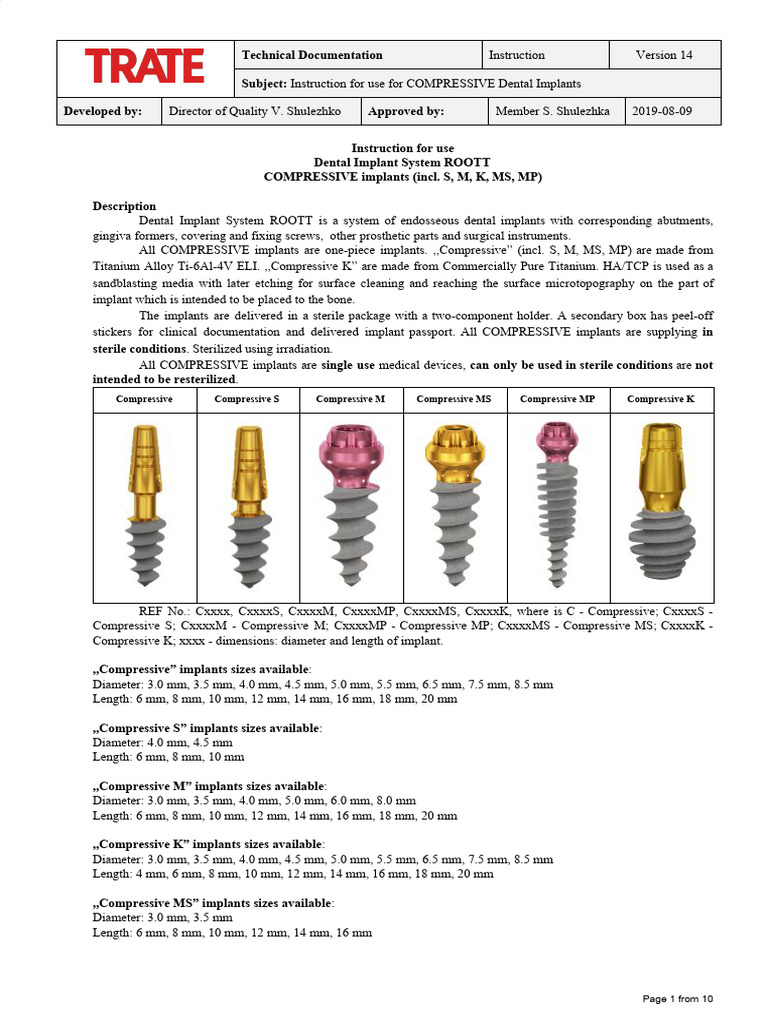 Compressive Implants IFU - 2019 08 09 | PDF | Dental Implant | Medical ...