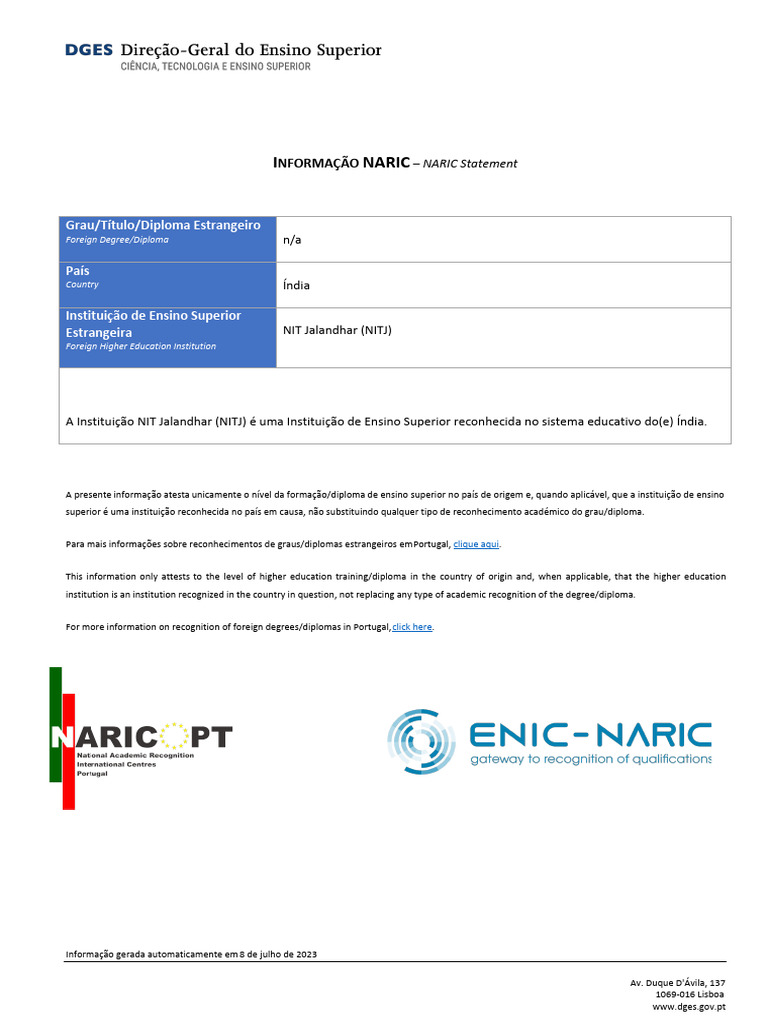 Informacao Naric | PDF