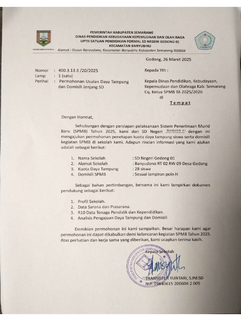 Surat Usulan Permohonan SPMB | PDF
