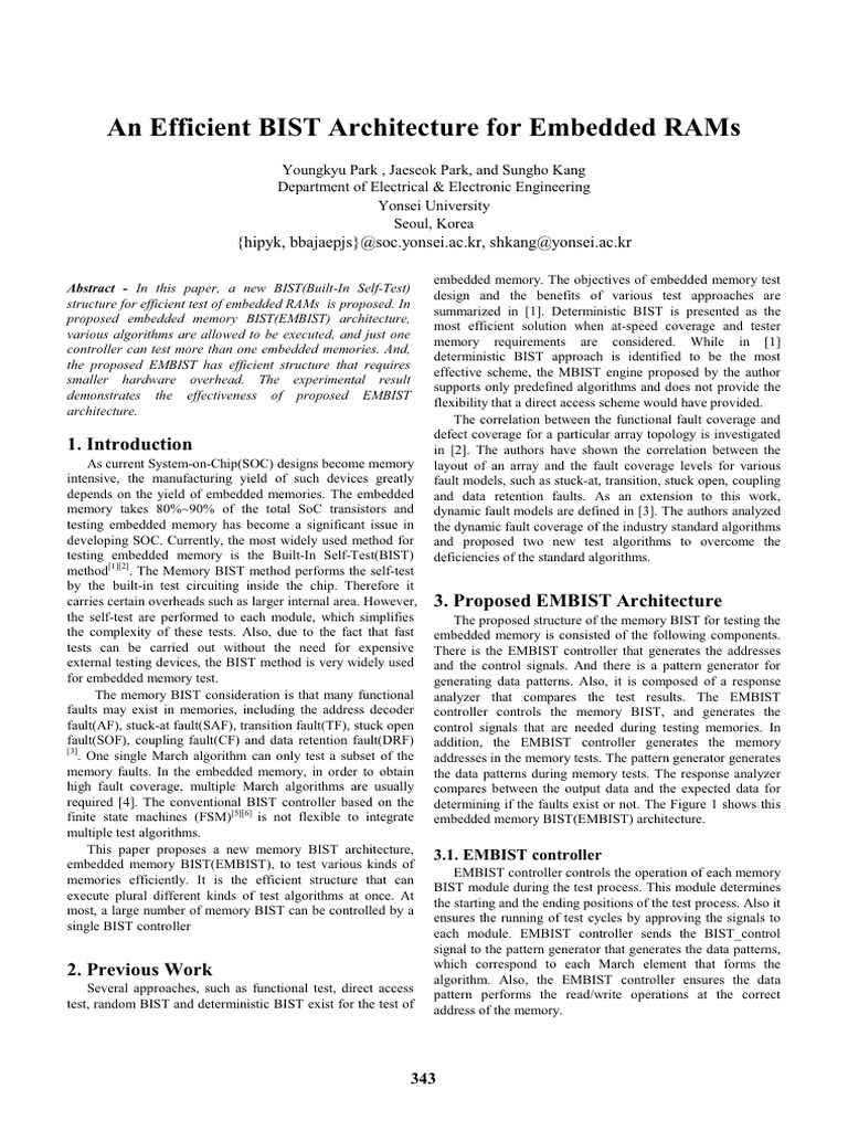 An Efficient Bist Architecture For Embedded Rams Pdf System On A Chip Computer Engineering