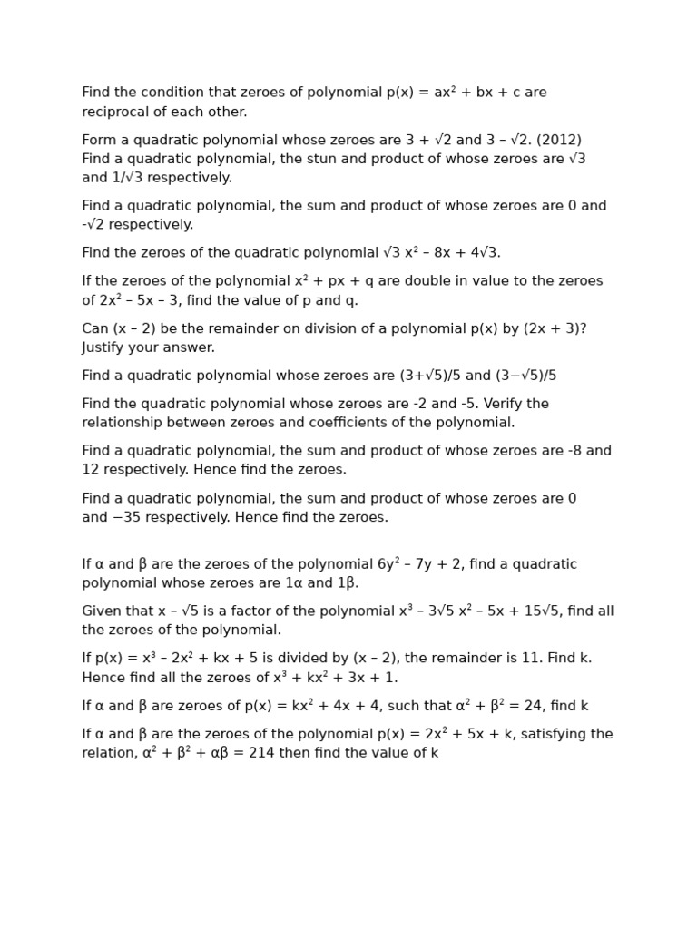 Polynomial Class 10 | PDF
