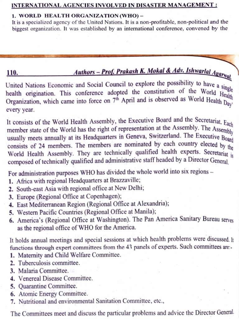 International Agencies - Disaster Management | PDF | World Health ...