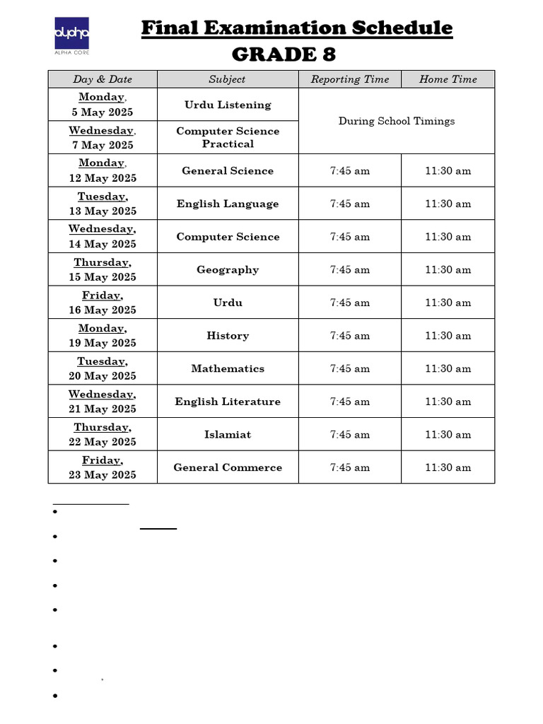 Grade 8 - Final Examination Schedule & Syllabus | PDF | Hadith | Umar
