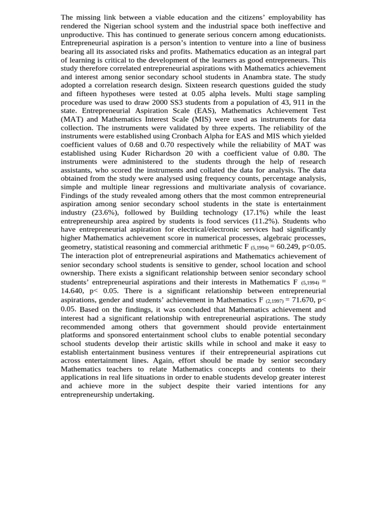 Correlation of Math Skills and Entrepreneurship | PDF | Mathematics ...
