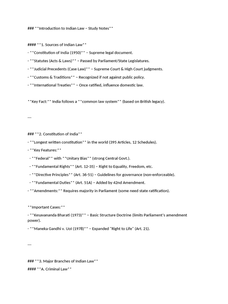 Introduction To Indian Law | PDF | Political Law | Legal Documents