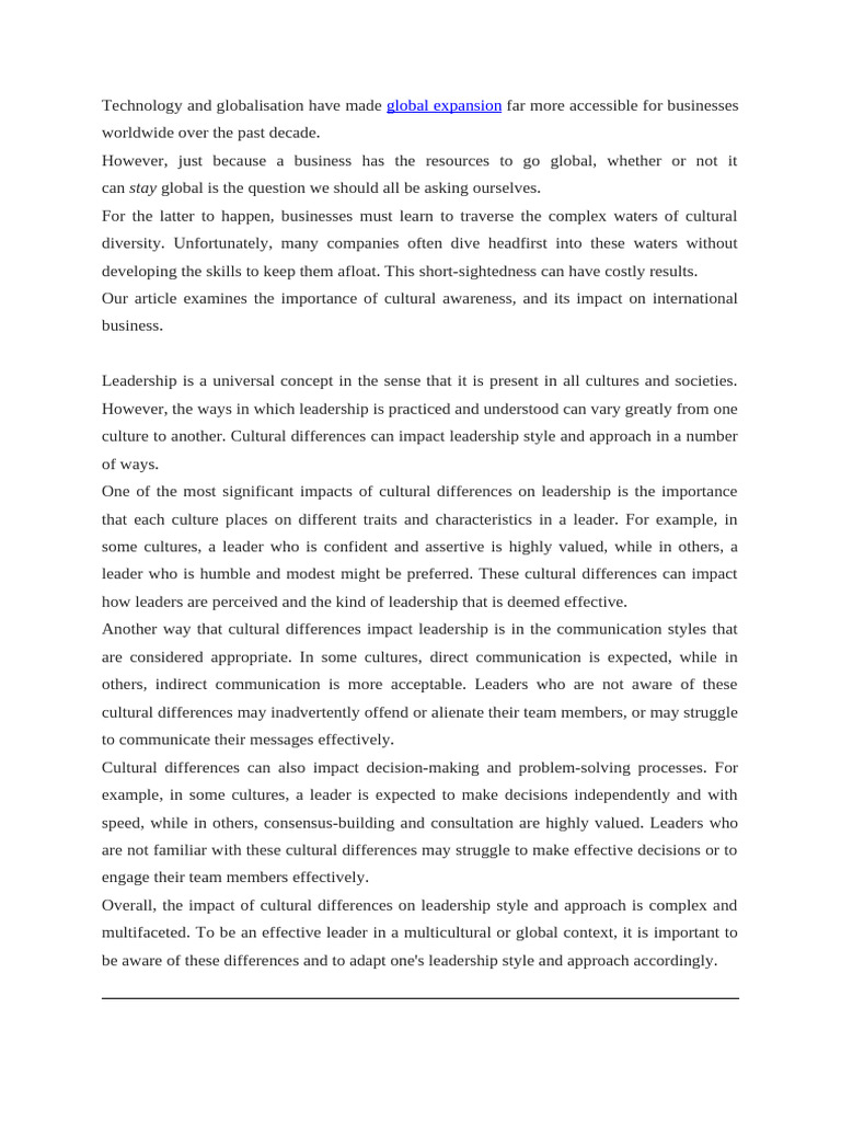 The Importance of Cultural Awareness in International Business | PDF ...