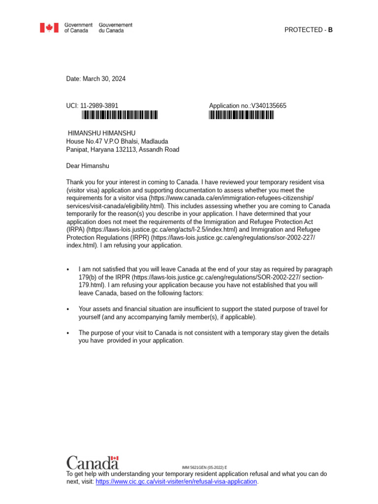 Visa Application Refusal Notice | PDF | International Law | Immigration Law