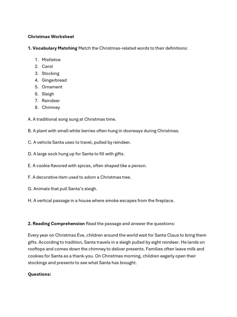 Christmas Worksheet | PDF | Santa Claus | Christmas