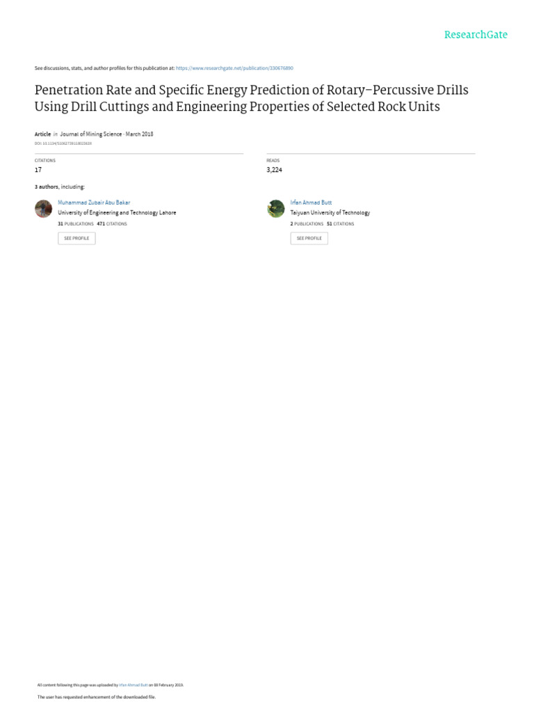 Penetration Rate And Specific Energy Prediction Of 1 Pdf Drilling Drill